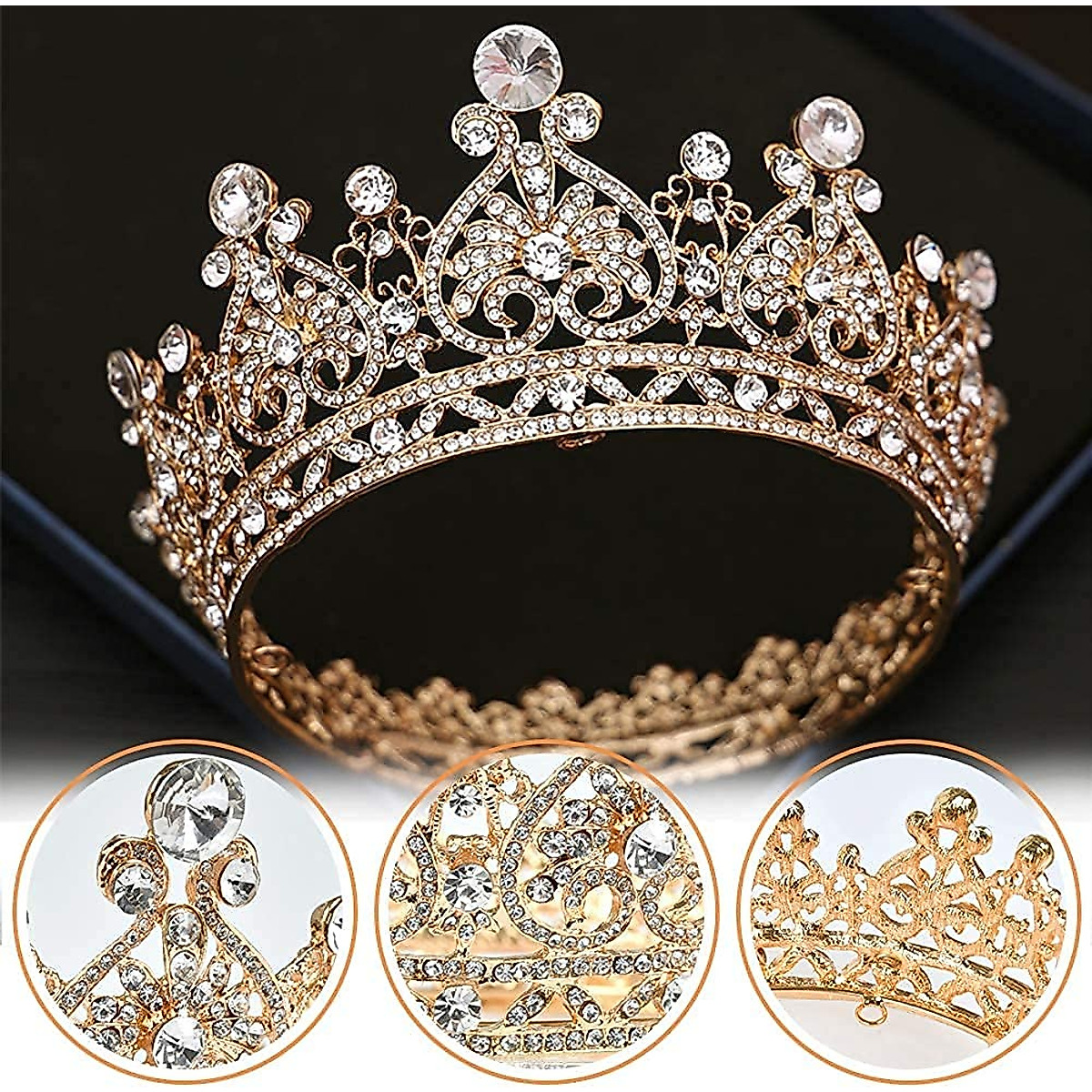 yyoemas Round Crystal Queen Crowns for Women, Rose Gold Rhinestone Tiara Cake Topper, Wedding Crowns Tiara for Bridal Birthday Party Queen Pageant Hair Accessories