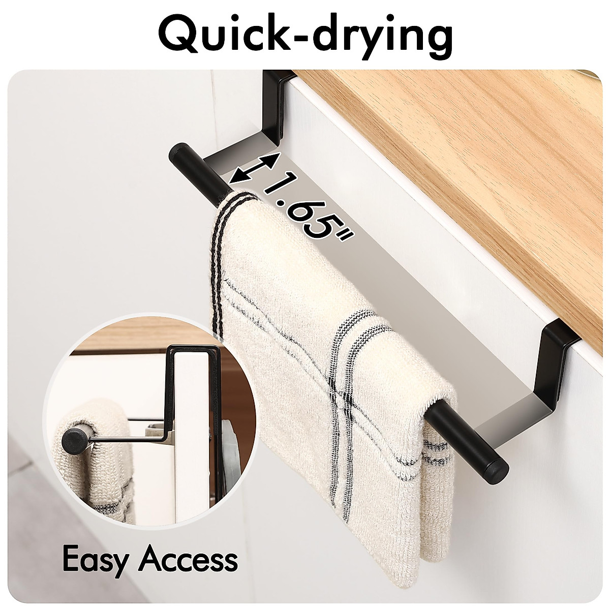 KES Cabinet Door Organizer with Towel Bar, Kitchen Cabinet Organizer with Towel Holder Cutting Board Organizer for Kitchen, Over The Cabinet Door Organize with Towel Rack Matte Black, KUR520-BK