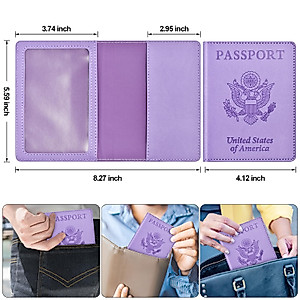 Passport and Vaccine Card Holder Cover Combo, Passport Case /Wallet with Vaccine Card Slot for Women and Men(AL-Purple)