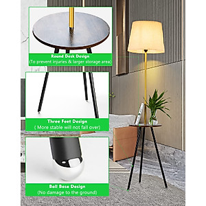 bulbeats Tripod Floor Lamp with Shelf, Side End Table with Lamp, 3000K E26 LED Bulb Included, Modern Standing Lamp with Pull Chain Switch for Living Room Bedroom
