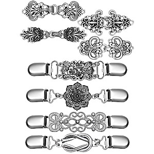 Juinte 8 Pcs Retro Sweater Clips Cinch Clips Shawl Clips Vintage Cardigan Collar Clips Dress Shirt Brooch Clips for Women(Silver)