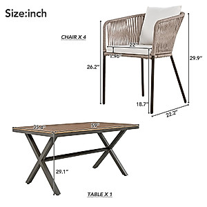 Modern 7 Pieces Patio Dining Set,Dining Table and Chairs, Acacia Wood Tabletop, Metal Frame,Outdoor Furniture Set for Garden, Backyard, Balcony (Beige/Rope1)