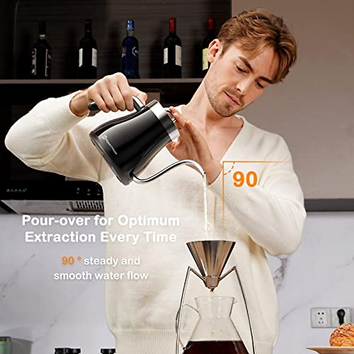Maestri House 8-In-1 Gooseneck Electric Kettle with ±1°F Temperature Control, 90° Steady Water Flow, 1200W Quick Heating, Keep Warm, LCD Display, Child Lock, Timer, Strix Thermostat 0.95L (Black)