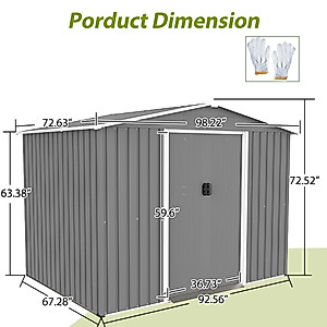 Evedy 8 x 6 FT Outside Storage Shed, Metal Outdoor Storage Sheds with Sliding Doors, Large Garden Shed Outdoor Utility Tool Shed with Pent Roof for Backyard Patio Lawn