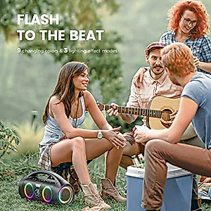 Bluetooth Speaker, 60W(80W Peak) Booming Bass with Subwoofer, IPX7 Waterproof, Beat-Driven Lights, Power Bank, Gifts for Men Dad, Dazzling Boom Wireless Portable Loud Speakers for Outdoor/Party/Beach