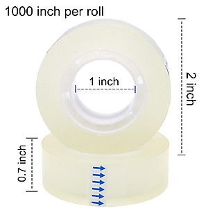 OWLKELA 12 Rolls Transparent Tape Refills, Clear Tape, All-Purpose Transparent Glossy Tape for Office, Home, School