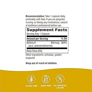 Nature's Way Selenium 200 mcg; L-selenomethionine; 100 capsules