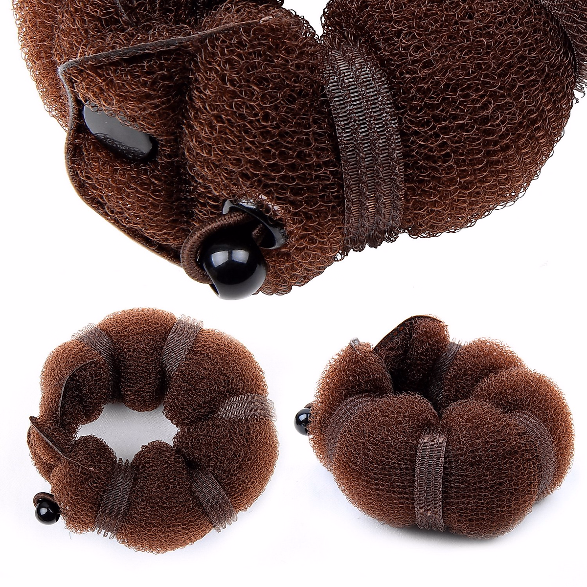 Goldrose Buns 2 Pieces Magic Hair Styling Styler Twist Ring Former Shaper Doughnut Donut Chignon Bun Maker Clip Hair Curler Accessory Small & Large (Brown)