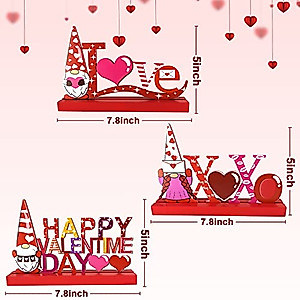 TURNMEON 3 Pcs Valentine's Day Table Decorations Sign Love Red Heart XoXo Gnome Happy Valentines Day Wooden Table Centerpieces Decoration for Valentine Home Office Decor Dinner Room Party Coffee