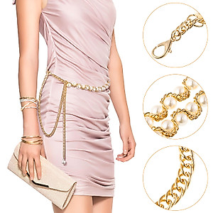 Holibanna Pearl Chain Waist Belt Pearl Alloy Waist Chain Body Chain for Women Jeans Dresses