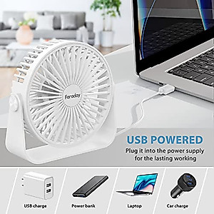 FARADAY USB Desk Fans 5 Inches Portable Table Fans 360° Head Rotation Small Personal Desktop Fan for Home Office, 3 Speeds, White