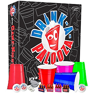 DRINK-A-PALOOZA Drinking Games for Adults - Competitive Board Game for Parties, 21st Birthdays, and Game Nights; Features Drinking Card Games, Beer Pong, and Couples Games – The Perfect Novelty Gift