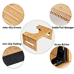 Bamboo 7-Inch Height Toilet Stool, Foldable and No-Slip Toilet Potty Stool with Foot Massager for The Bathroom, Portable Toilet Squatting Stool for Adults and Kids
