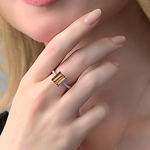 Gem Stone King 925 Sterling Silver Brown Tiger Eye and White Created Sapphire Ring For Women (3.26 Cttw, Available In Size 5, 6, 7, 8, 9)