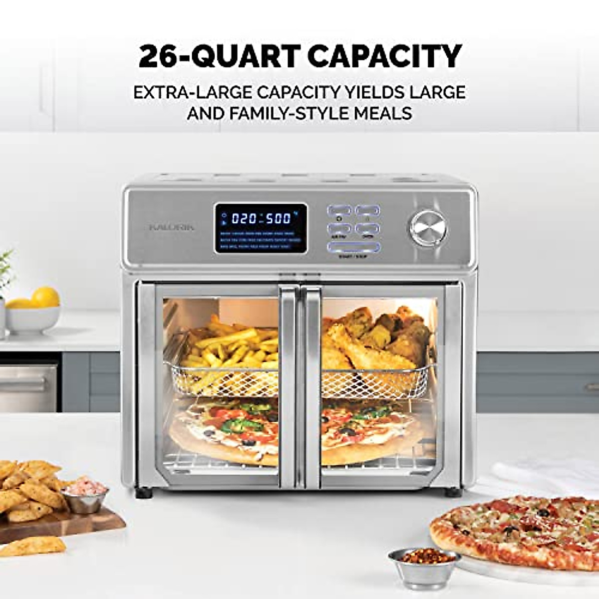 Kalorik® MAXX® Digital Air Fryer Oven, 26 Quart, 10-in-1 Countertop Toaster Oven & Air Fryer Combo-21 Presets up to 500 degrees, Includes 9 Accessories & Cookbook
