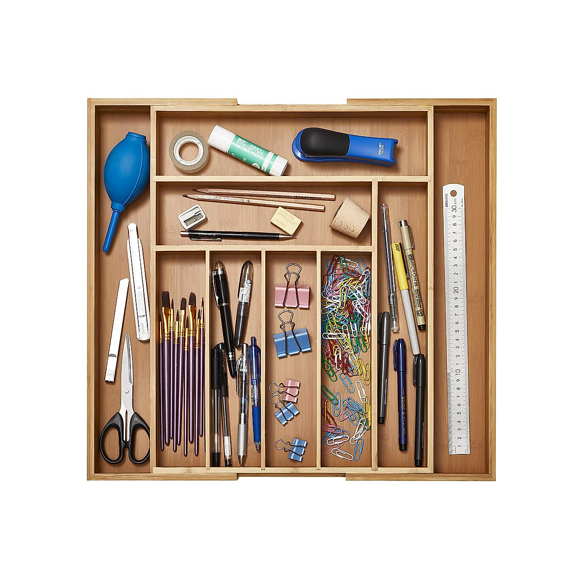 W WOODSUN Bamboo Kitchen Drawer Organizer, Utensil Tray Drawer Organizer, Expandable Flatware Organizer with Divider, Fit for Kitchen Bedroom Clothroom Readroom