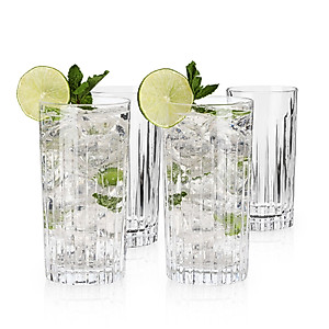Viski Reserve Milo Crystal Highball Glasses - European Crafted Collins Glasses Set of 4-14oz Cocktail Glass for Wedding or Anniversary and Special Occasions Gift Ideas