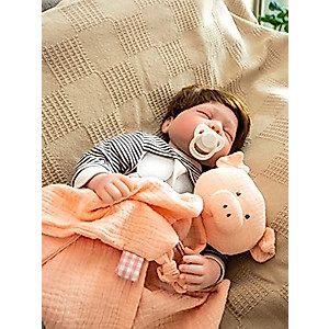 Ickles Pig Baby Lovey Security Blanket Organic Cozy Soft Muslin 100% Cotton Blanket for Girls and Boys Unisex Animal Design Warm Peach Lightweight Easy Care