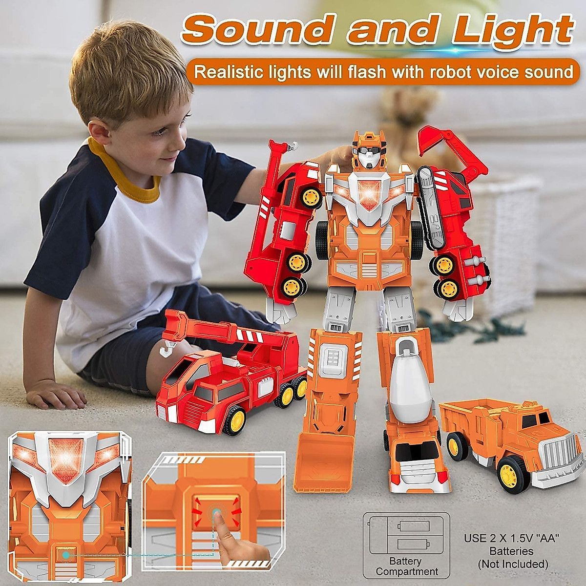 Nicmore Toddler Toys Transport Car for Boys Bundle with Construction Toys Truck Transform into Robot Toys for 3 4 5 6 Year Old Boys Girls Kids Toys Vehicles Christmas Birthday Gifts for Boys Girls