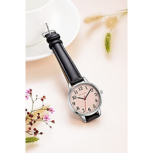 BRIGADA Women's Watch Nice Fashion Elegant Pink Black Leather Band Ladies Watch for Women