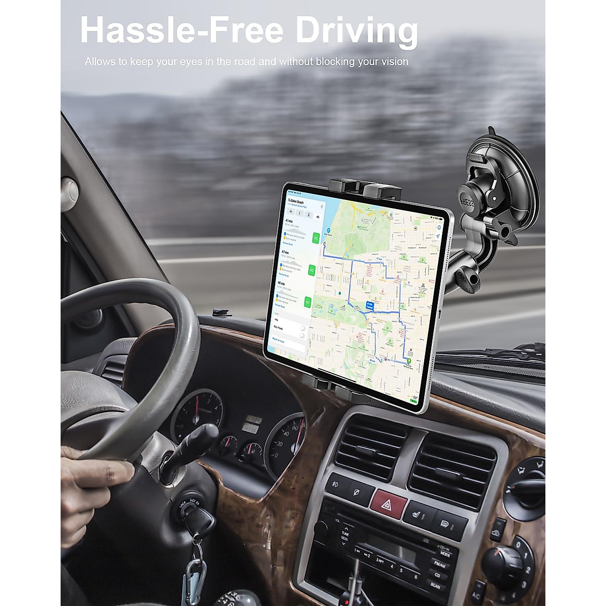 woleyi Car Tablet Holder Windshield - [95mm Strongest Suction Cup] Window Dashboard Car Tablet Mount for Trucks/Vehicles with 1/4'' Screw Tip, for 4.7-13" iPad Pro Air Mini, Galaxy Tab, iPhone, Camera