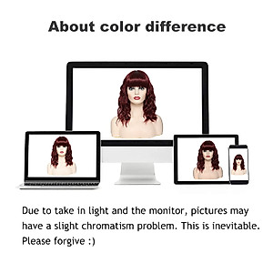 Red Burgundy Short Wavy Wigs with Bangs for Women, Wine Red Curly Shoulder Length, Bob Wigs for Women, Heat Resistant Fiber Natural Wigs for Daily Using