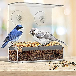 Window Bird Feeder 2 Pack, Bird House for Outside, Window Bird Feeder with Strong Suction Cups and Removable Seed Tray with Drain Holes. Outdoors Birdfeeder for Wild Birds, Cardinal, Bluebird