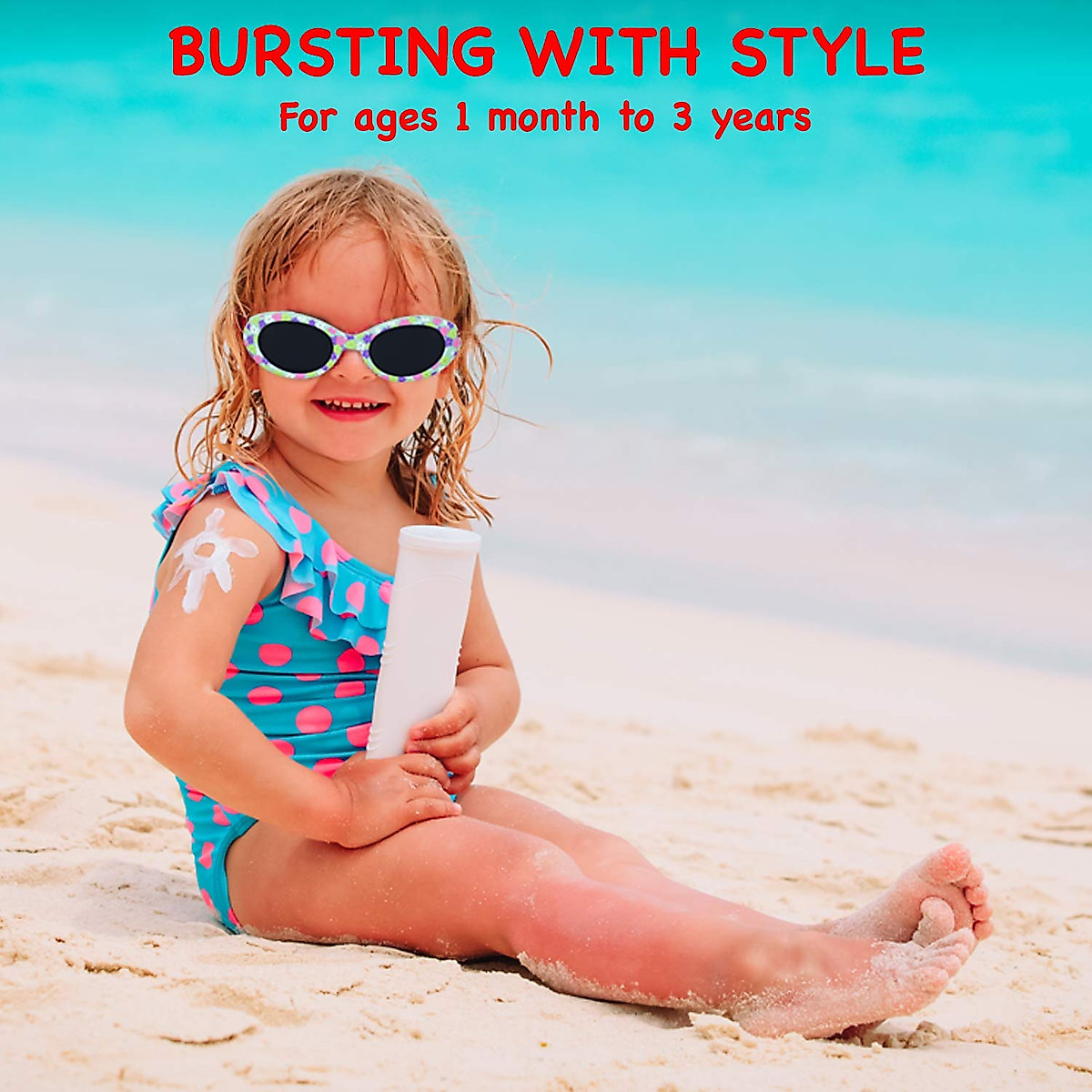 Optix 55 Baby Sunglasses, 100% UV Protection Infants & Toddlers Sunglasses, Smoked Lenses Reduces Glare for Ages 0-12 Month to 3 Years - Rubber Injected Frame with Matching Pouch (Light Blue, smoked)