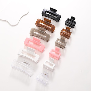 Alemaky 12 Pack Square Claw Clips, Big and Small Neutral Rectangle Hair Claw Clips, Non-slip Matte Large Hair Clips for Women,Strong Hold jaw clip for Thick Thin Hair (clear Jelly colour)