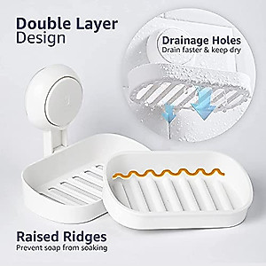 LEVERLOC Soap Holder Shower Caddy with 4 Hooks for Shower Suction Cup Wall Mounted NO-Drilling Removable Waterproof Strong Vacuum Suction Holder for Shower Bathroom Bathtub Kitchen