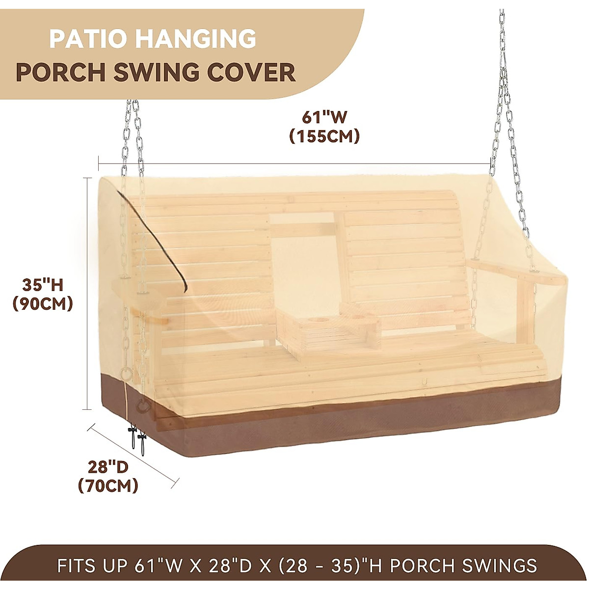 HEPOVER Porch Swing Cover 61Inch Waterproof Hanging Outdoor Swing Cover Garden Hammock Swing Chair Cover Patio Furniture Cover