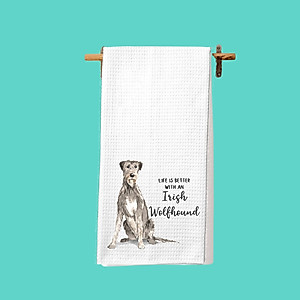 Watercolor Life is Better with an Irish Wolfhound Microfiber Kitchen Tea Bar Towel Gift for Animal Dog Lover