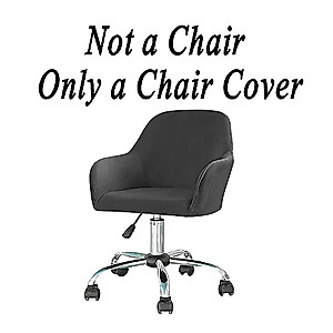 QINU KEONU Only 1 Black Velvet Swivel Armrest Curved Back Home Office Desk Chair Covers Stretch Wingback Dining Chair Cover Protector for Vanity Living Room (Black, 1)