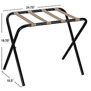 Household Essentials 2126-1 Folding Luggage Rack | Black Frame with Khaki Straps
