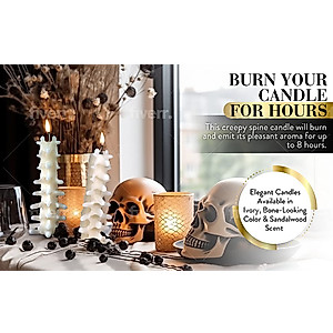 Kobi & Knight Spine Candle - Sandalwood Vanilla Scented Creepy Candles for Gothic Decor Gift - Ivory Spooky Vertebra Candle - Goth Decoration for Halloween - Large 8" Witchy Candle