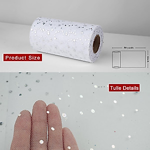 Glitter Tulle Rolls, 6” by 50 Yards (150FT) Sequin Tulle Netting Fabric Tulle for Tutu Skirts Sewing Birthday Wedding Party Decoration (White)