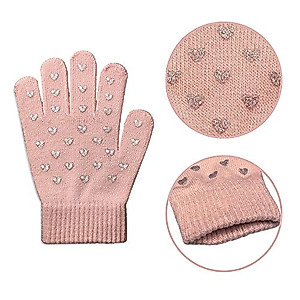 Evridwear Boys Girls Magic Stretch Gripper Gloves 3 Pair Pack Assortment, Kids One Size Winter Warm Gloves Children (6-8Years, 3 Pairs Heart Printing)