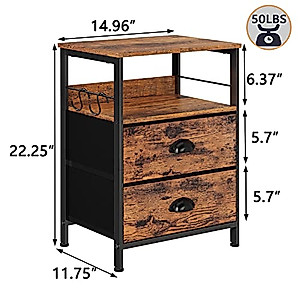 Dresser TV Stand with Power Outlets, Console Sofa Table with 7 Fabric Drawers and Shelves, Nightstand Set 2 with 2 Fabric Drawers, End Table with Open Wood Shelf, Side Table for Bedroom, Living Room