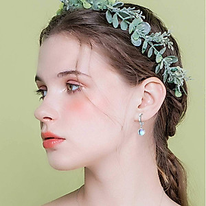 Cuoka Round Moonstone Earrings 925 Sterling Silver Small Moonstone Bead Hoop Earrings Rainbow Moonstone Dangle Earrings Jewelry for Women Mom