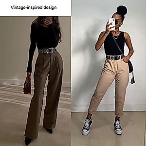 IWFTC Belt for Women Classic Women'Vintage Buckle Belt-Leather Adjustable Stylish Belt for Pants and Jeans (Black,100cm)