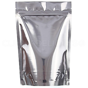 CleverDelights 8oz Silver Stand Up Pouches - 100 Pack - 6" x 9" x 3" - Resealable Bag 6x9x3 Inch