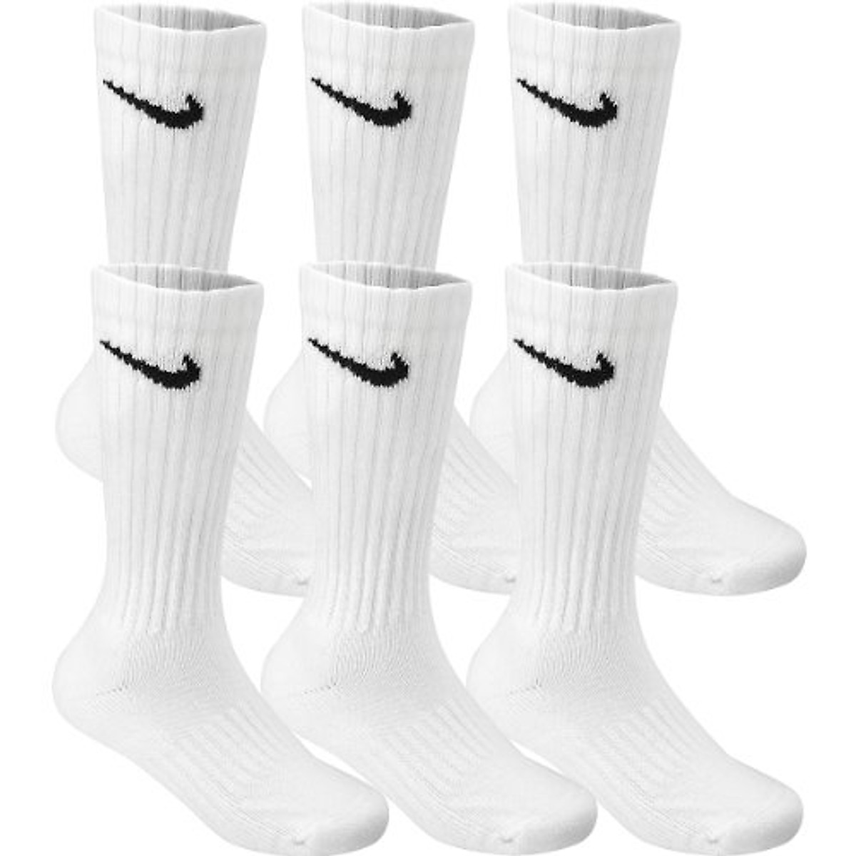 Nike Men/'s Performance Cotton Cushioned Crew Socks, 6 Pair Medium (shoe size 6-8) (White) Six Pack