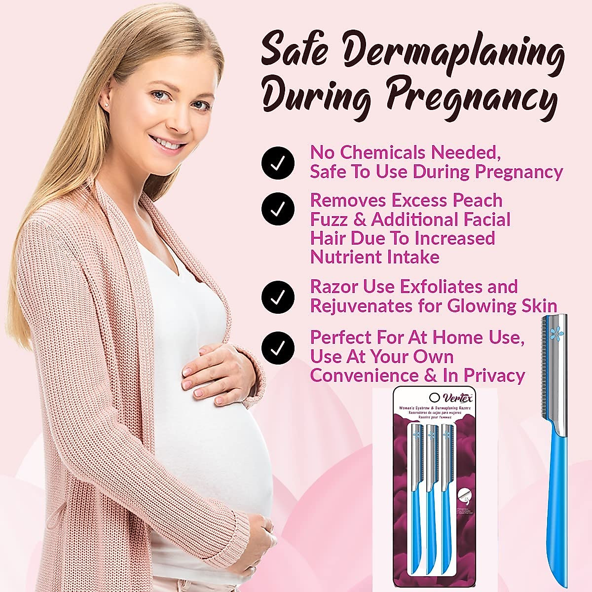 Womens Facial Razor Hair Removal - Dermaplaning Tool Peach Fuzz Remover Shaver Trimmer Women Remove Fine Hair Blue Eyebrow Razors Dermaplane Face Shavers Exfoliating Sensitive Skin Travel Essential