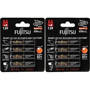 Fujitsu 8 Ready-to-use HR3UTHCEX AA Rechargeable Battery NiMH 1.2V Min. 2450mAh Made in Japan