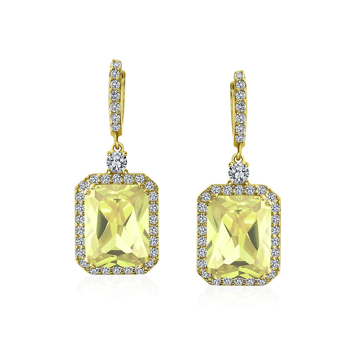 Gold Plated Brass Huggie Hoop Simulated Citrine CZ Dangle Earrings