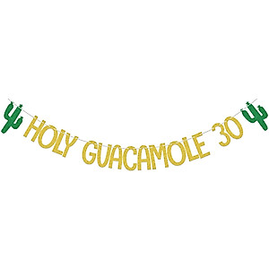 Holy Guacamole 30 Banner, Mexican Fiesta 30th Birthday Decorations, Taco Cactus Thirty Birthday Anniversary Cinco De Mayo Theme Party Supplies Gold Green