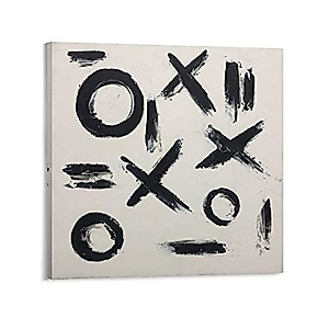 Hand-Painted Abstract Oil Painting Black And White Tic Tac Toe Home Kitchen Livingroom Wall Painting Home Decor20x20inch(50x50cm)