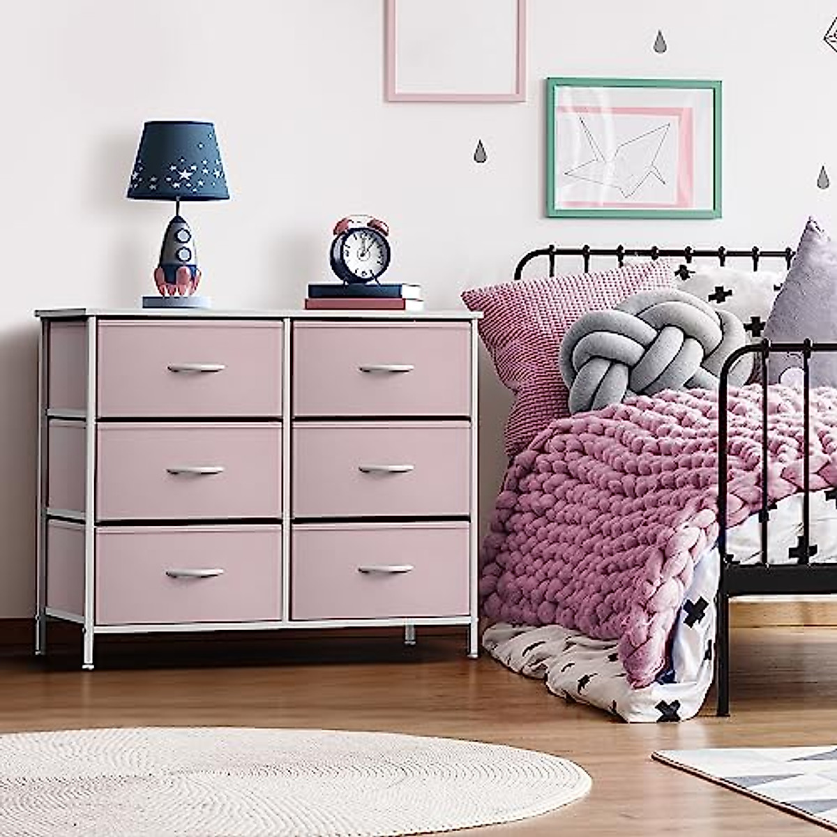 Sorbus Kids Dresser with 6 Drawers and 2 Drawer Nightstand Bundle - Matching Furniture Set - Storage Unit Organizer Chests for Clothing - Bedroom, Kids Rooms, Nursery, & Closet (Pink)