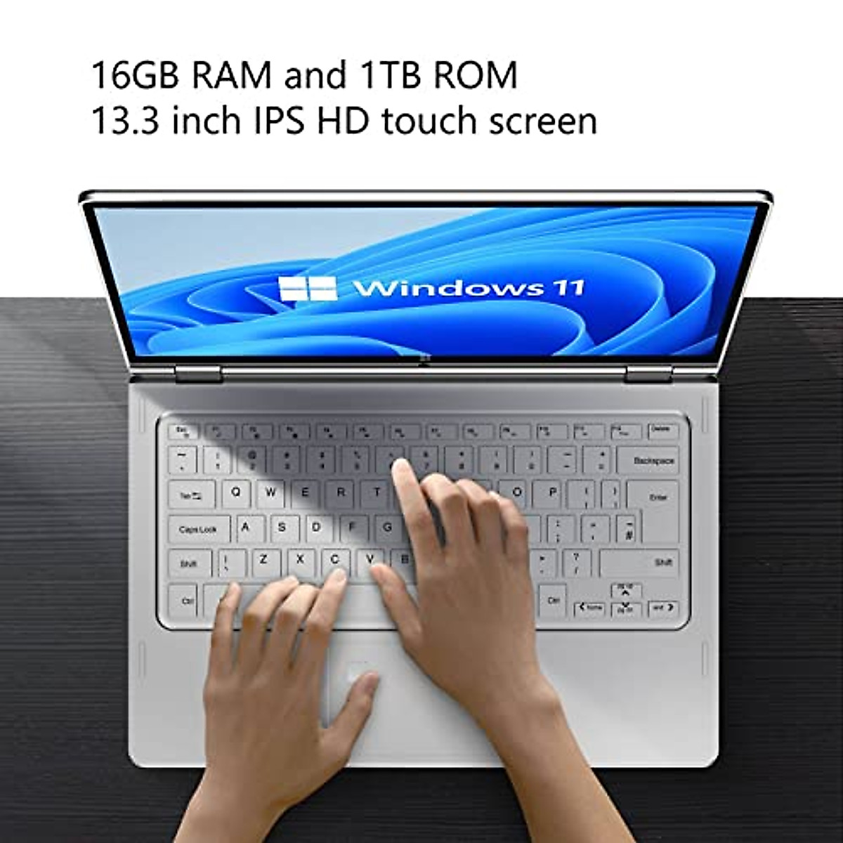 Acogedor 13.33inch Laptop, 2 in 1 Touch Screen Laptop Tablet PC for Windows11, 360 Degree Rotation 1920x1080 IPS HD Touch Screen LPDDR4 16GB RAM 256GB SSD Quad Core CPU, Fingerprint Unlock