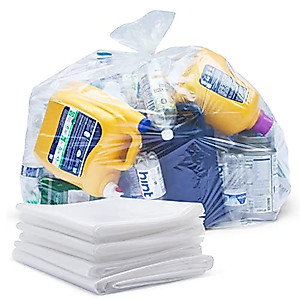 65 Gallon Clear Trash Bags , (50 Bags w/Ties) Clear Recycling Plastic Garbage Bags. 60 Gallon, 64 Gallon, 65 Gallon Trash Bags